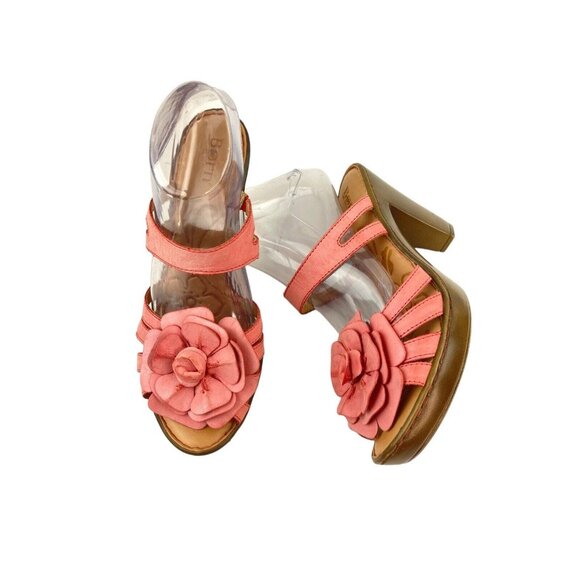 Born | Shoes | Born Comfort Pink Leather Flower Heeled Sandals Womens ...